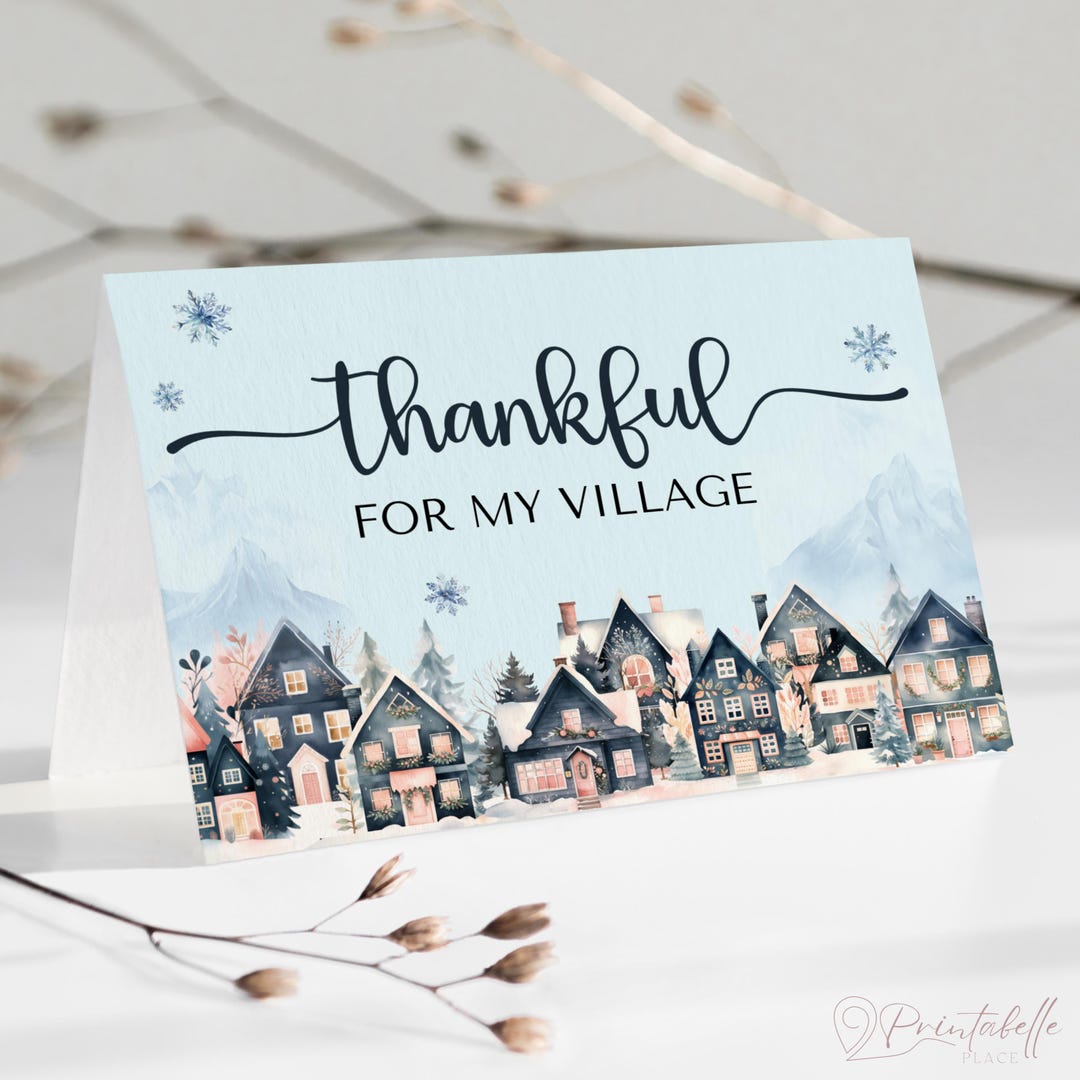 It Takes A Village Thank You Card Tent, Thankful for My Village Note ...