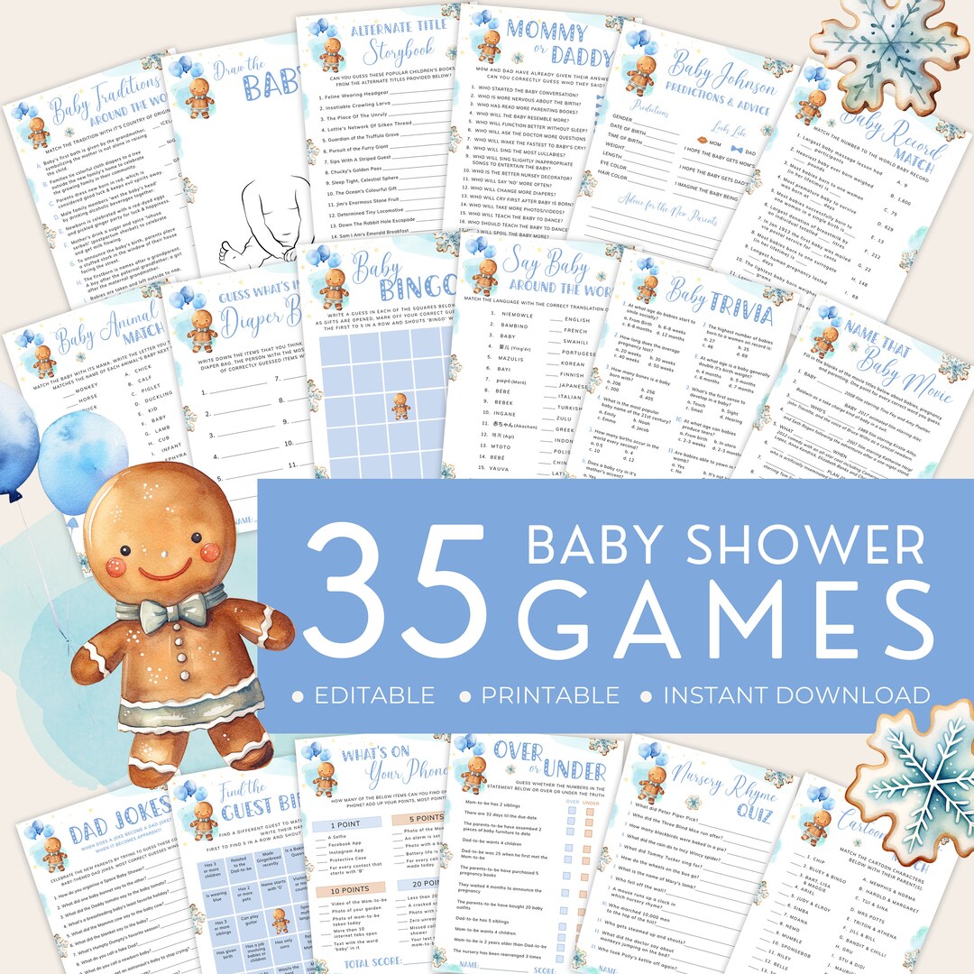 Gingerbread Man Baby Shower Games Bundle, Christmas Cookie Activity ...