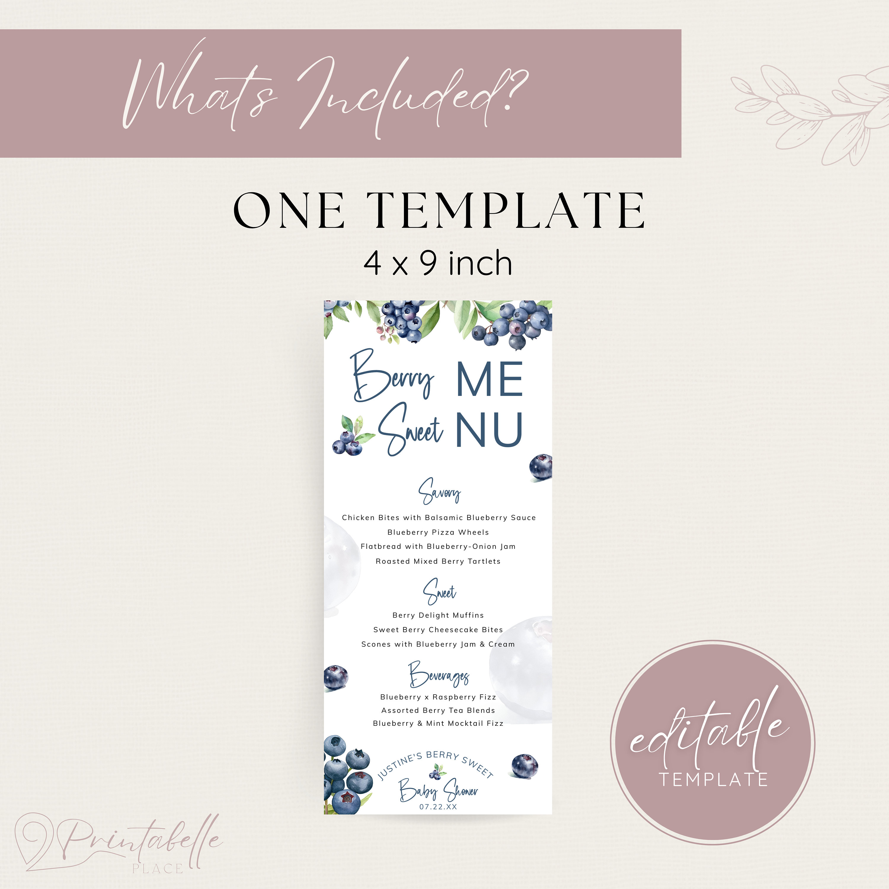 Blueberry Themed Menu Template, Berry Sweet Menu, Summer Fruit Inspired ...