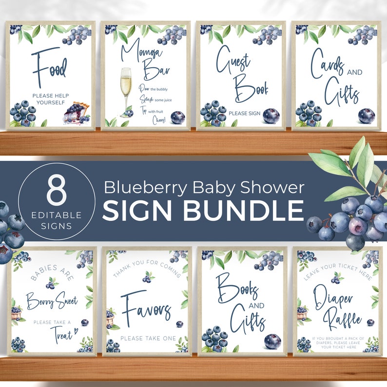 Blueberry Baby Shower Sign Bundle, Berry Sweet Baby on the Way Table ...