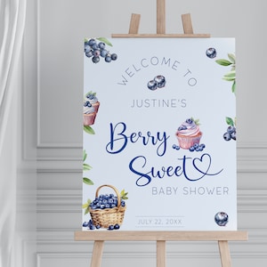 Blueberry Baby Shower Welcome Sign, Berry Sweet Entrance Easel Poster ...