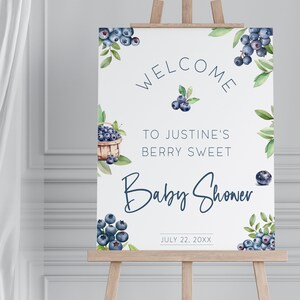 Blueberry Baby Shower Welcome Sign Template, Berry Sweet Poster, Fruit ...