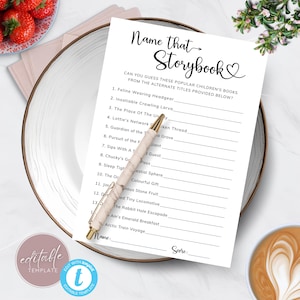 Name That Storybook Baby Shower Game, Alternate Titles Game, Minimal ...