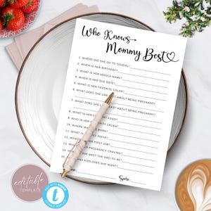 Who Knows Mommy Best Questionnaire, Modern Mom to Be Quiz, Baby Shower ...