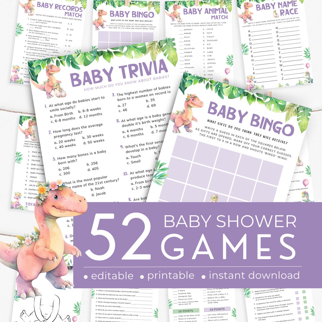 Dinosaur Baby Shower Games Bundle, Hatching Soon Activity Pack, Pastel ...