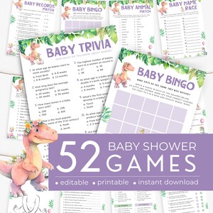 Dinosaur Baby Shower Games Bundle, Hatching Soon Activity Pack, Pastel ...