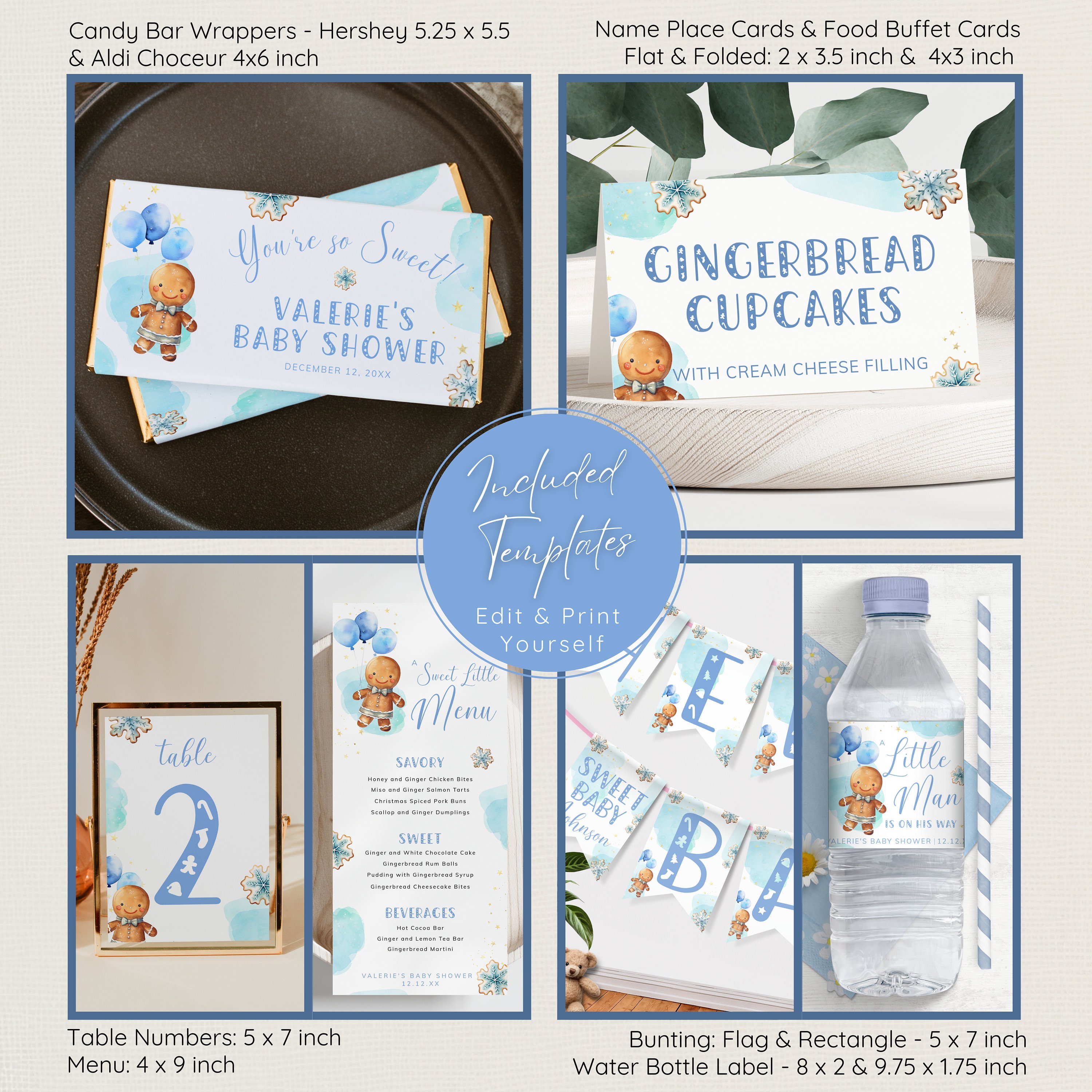 Gingerbread Baby Shower Bundle, Blue Gingerbread Man Mega Pack ...