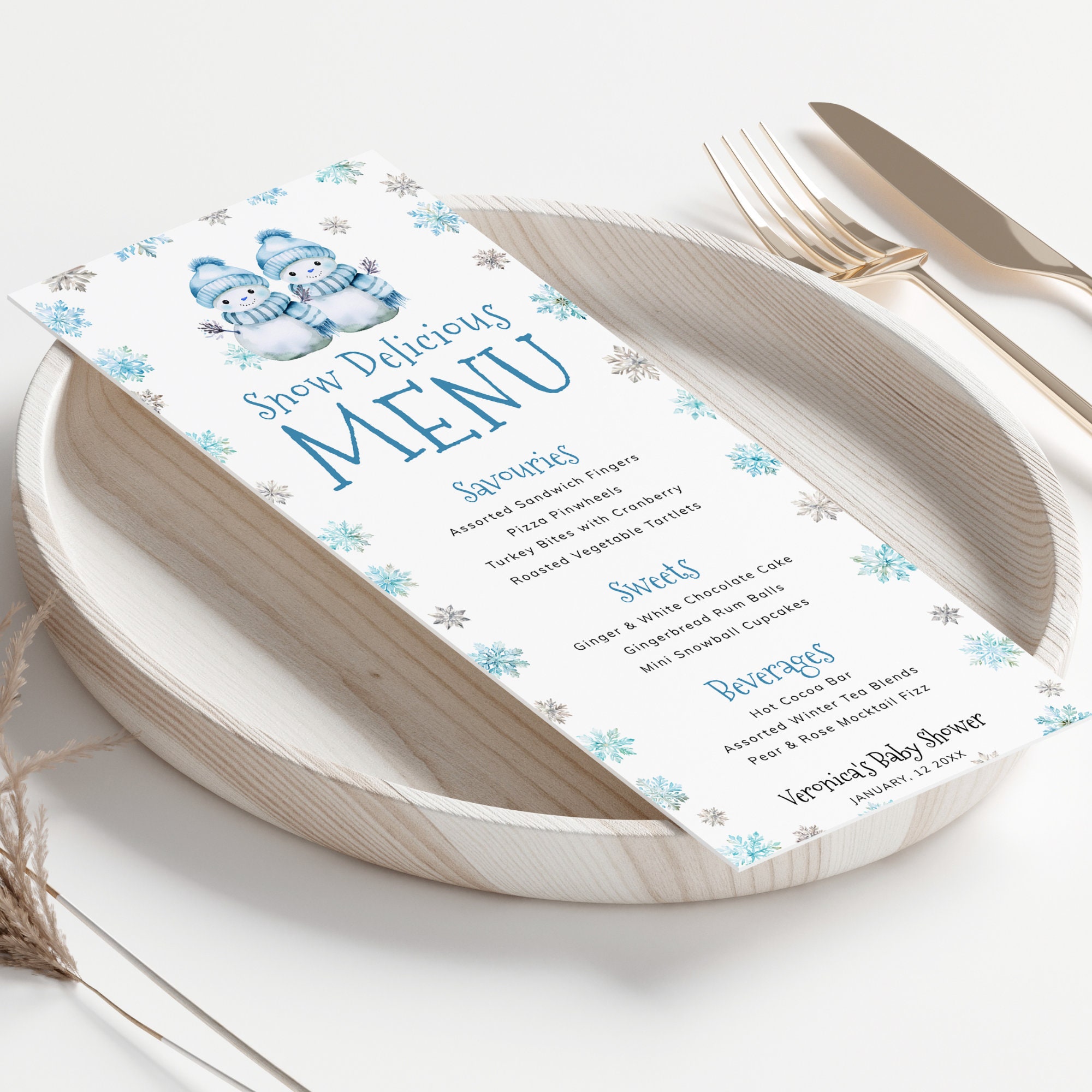 Winter Themed Menu Template for Twin Boys Baby Shower. Dusty - Etsy