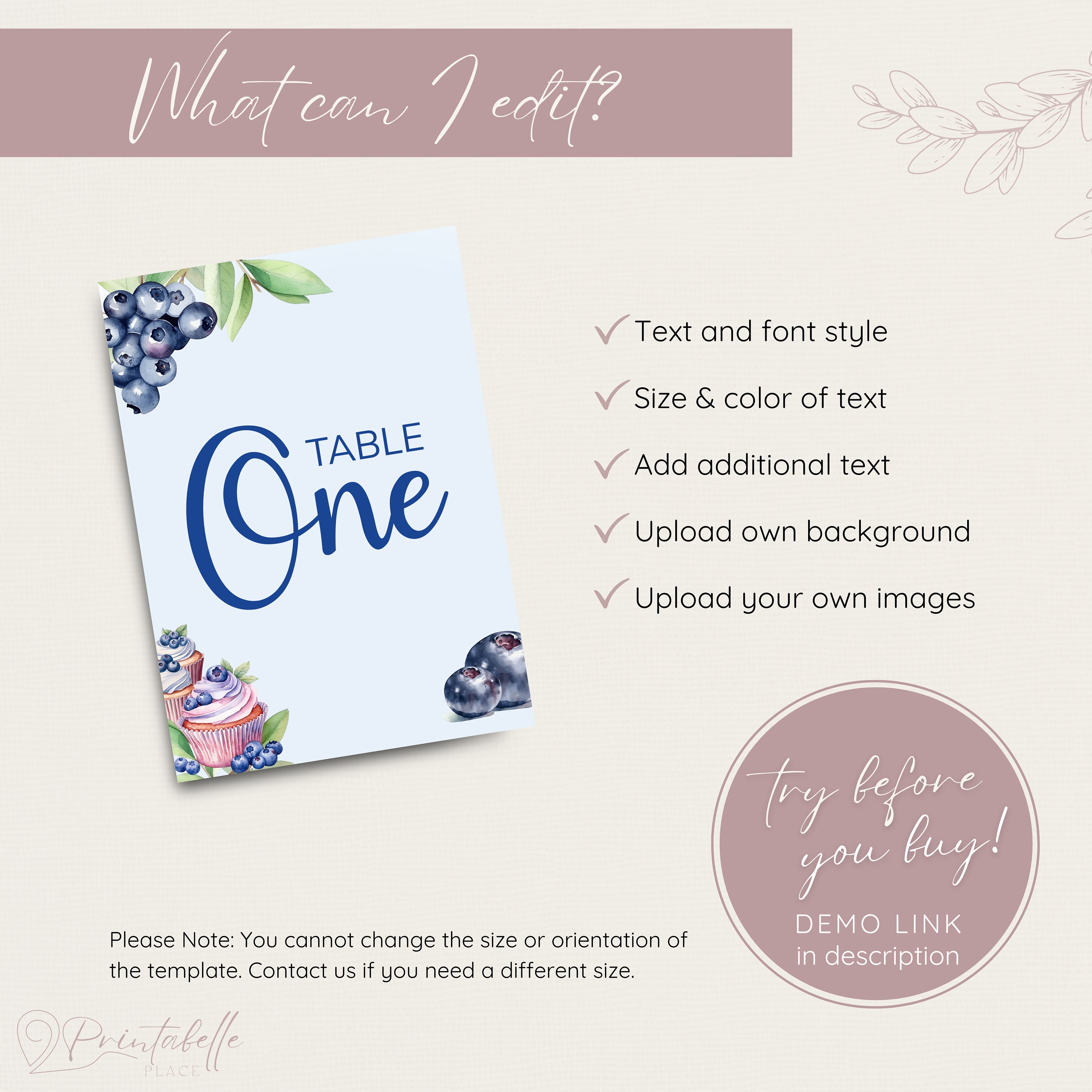 Blueberry Table Number Template, Berry Sweet Table Setting Decor, Fruit ...