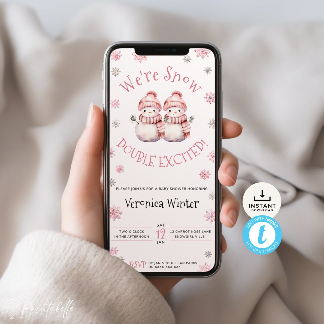 Winter Evite Baby Shower Twin Girls. We're Snow Excited - Etsy