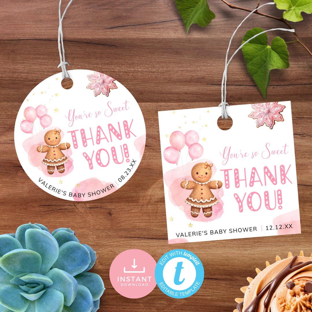Pink Gingerbread Thank You Tags, Christmas Cookie Gift Tag, A Sweet ...