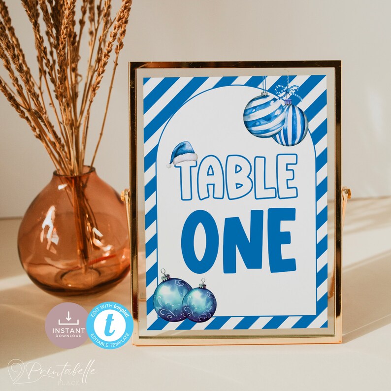 Christmas Table Numbers Printable, Merry Little Blue Table Name Signs ...