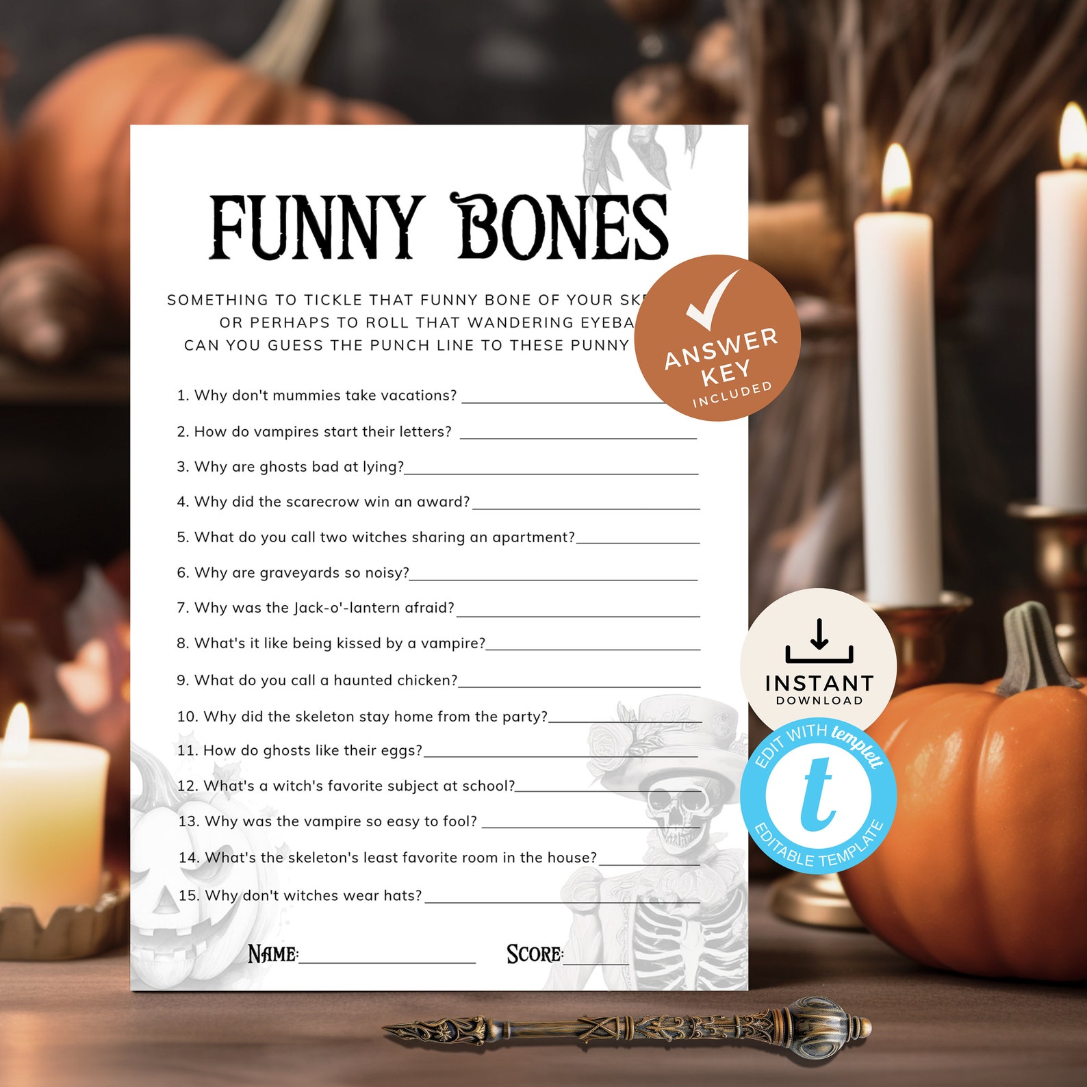 Funny Bones Halloween Game, Spooky Jokes and Pun Quiz, Family Friendly ...