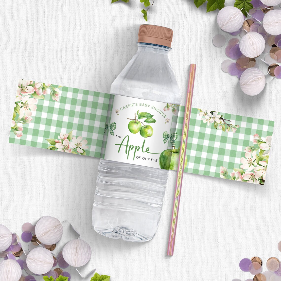 Apple of Our Eye Water Bottle Wrapper, Apple Baby Shower Wrap Around ...