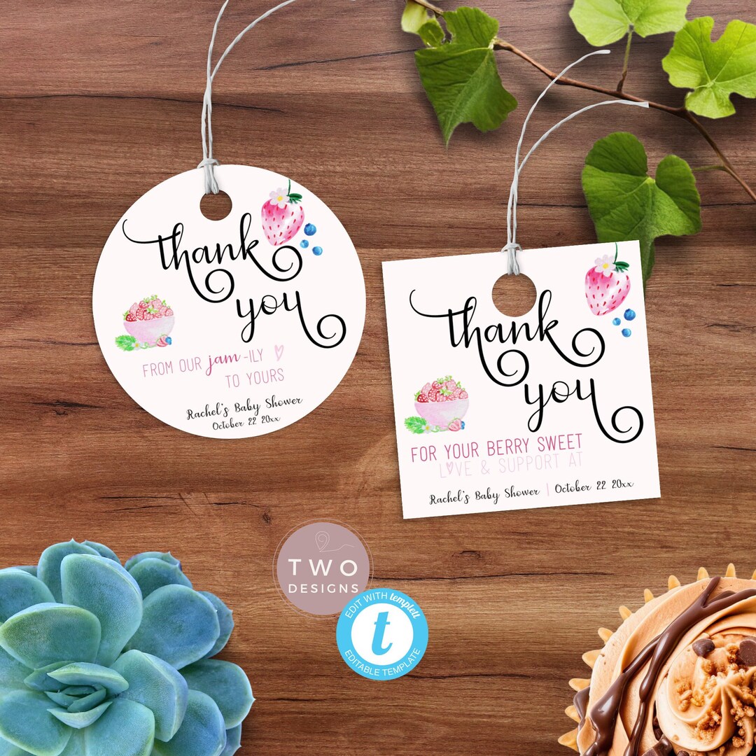Strawberry Thank You Tags in Square and Round Shapes. Say a Berry Sweet ...
