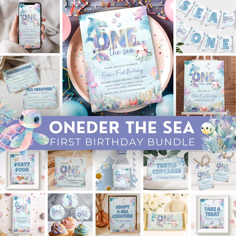Oneder the Sea 1st Birthday Party Bundle: Ocean Theme (editable ...