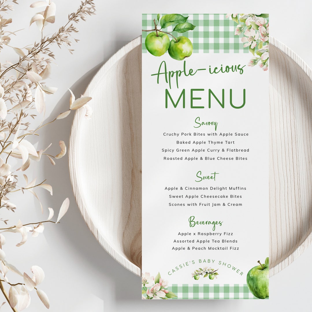 Apple Themed Menu Template, Apple of Our Eye Baby Shower Brunch, Fall ...