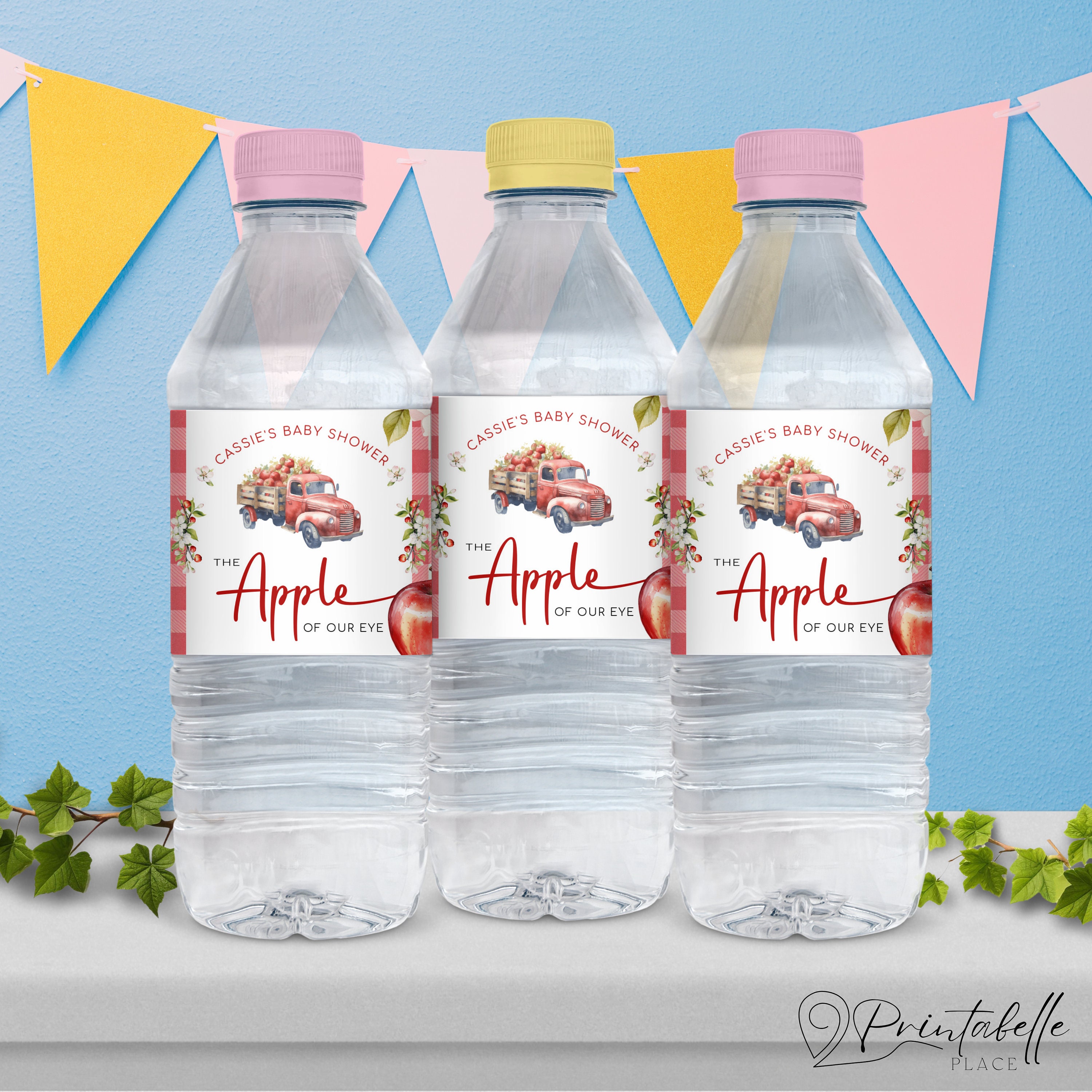 Apple of Our Eye Baby Shower Water Bottle Label, Apple Themed Bottle ...