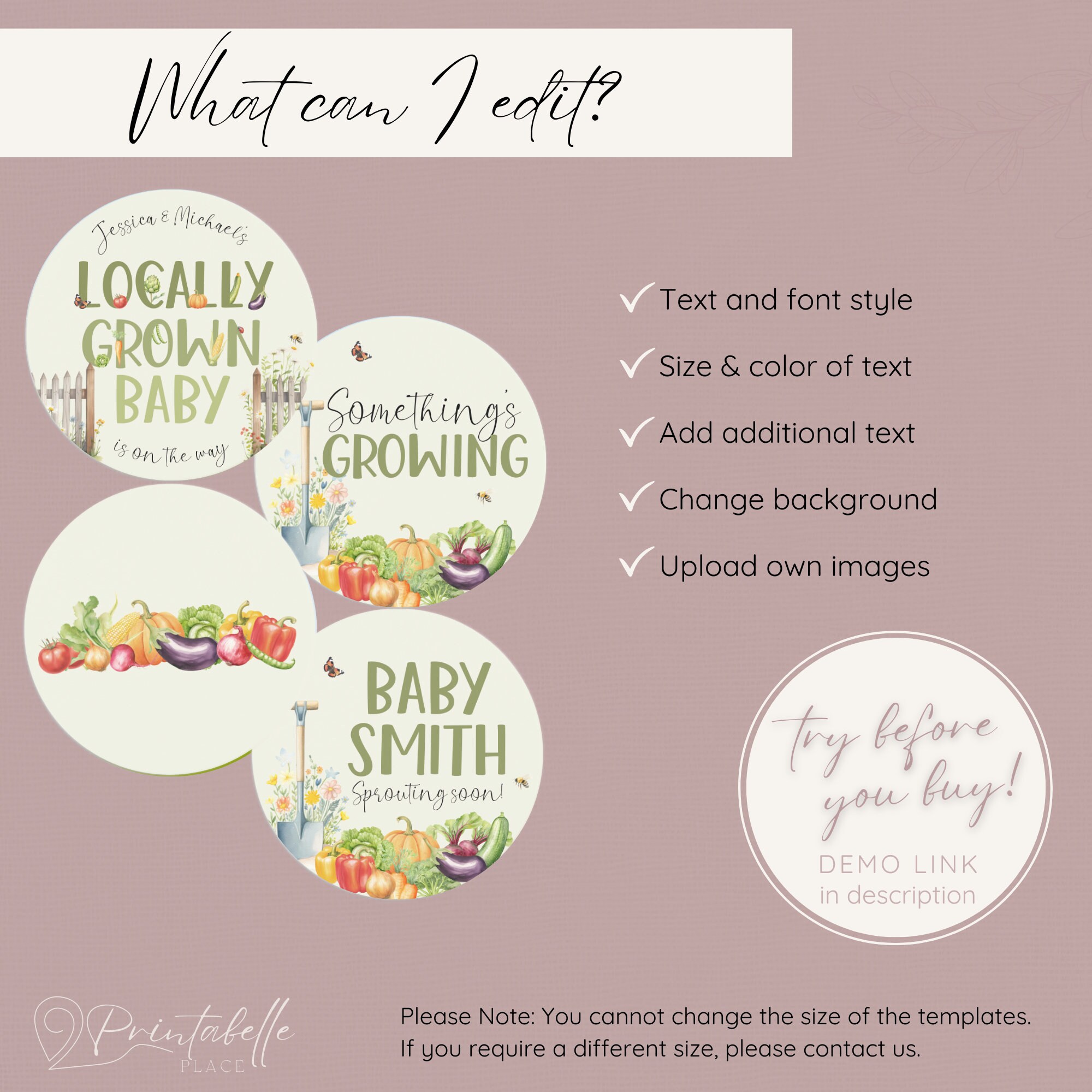 Farmers Market Cupcake Topper, Locally Grown Baby Shower Decor in Sage ...