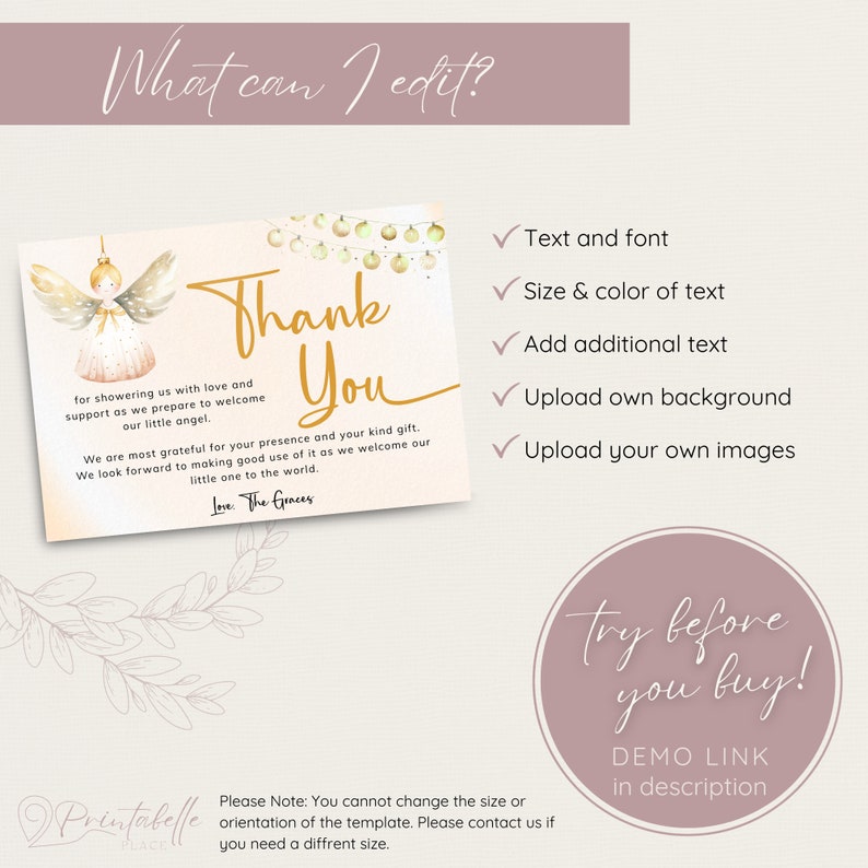 Angel Baby Shower Thank You Card in Yellow & Gold Tones for Gender ...
