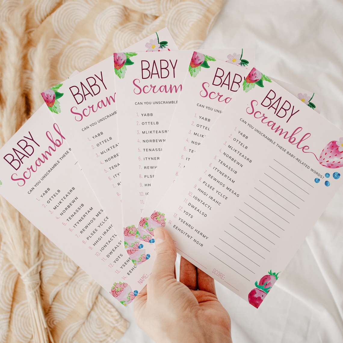 Strawberry Baby Scramble Game Template, Berry Sweet Baby Shower Word ...