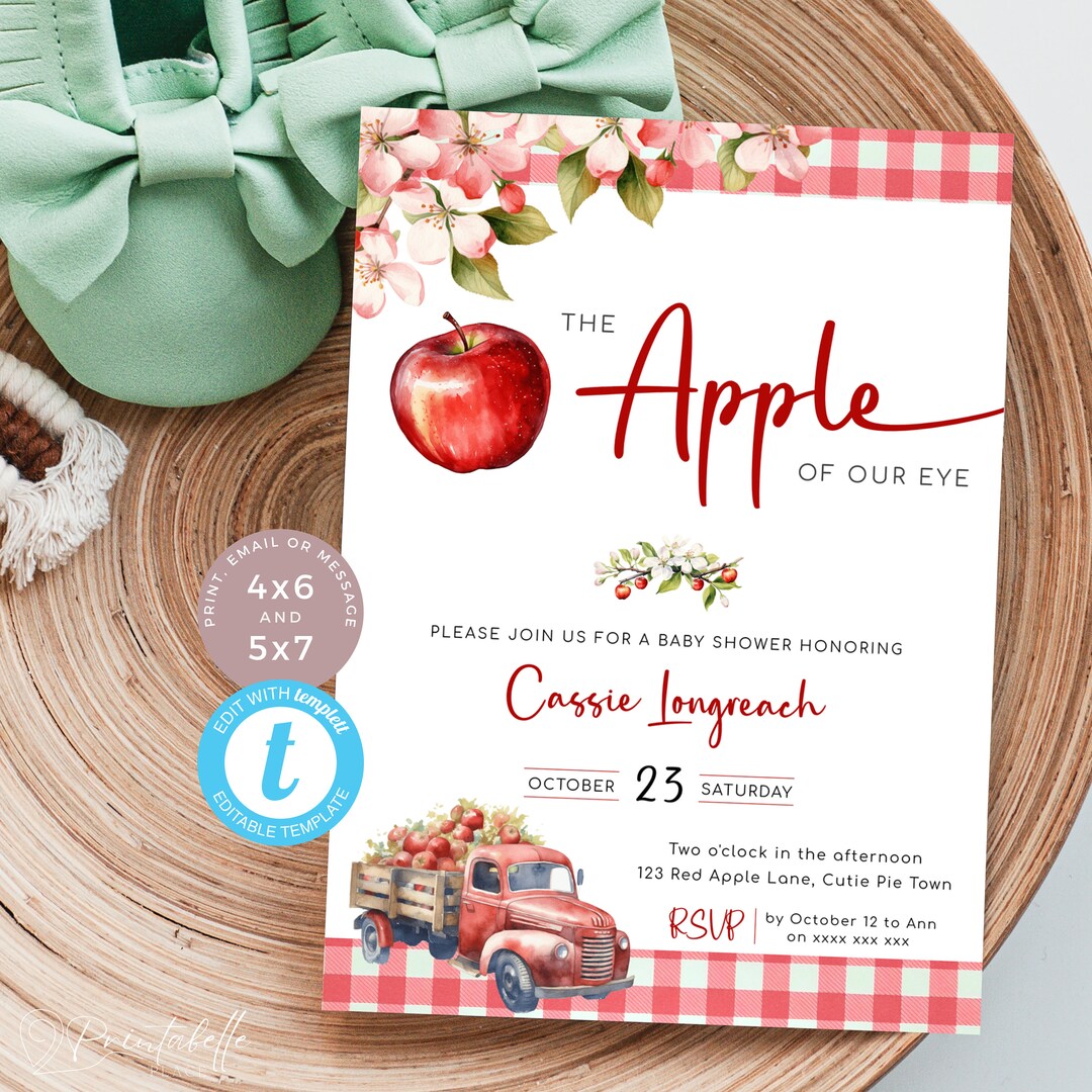Apple of Our Eye Baby Shower Invitation, Fall Red Apple Invite ...