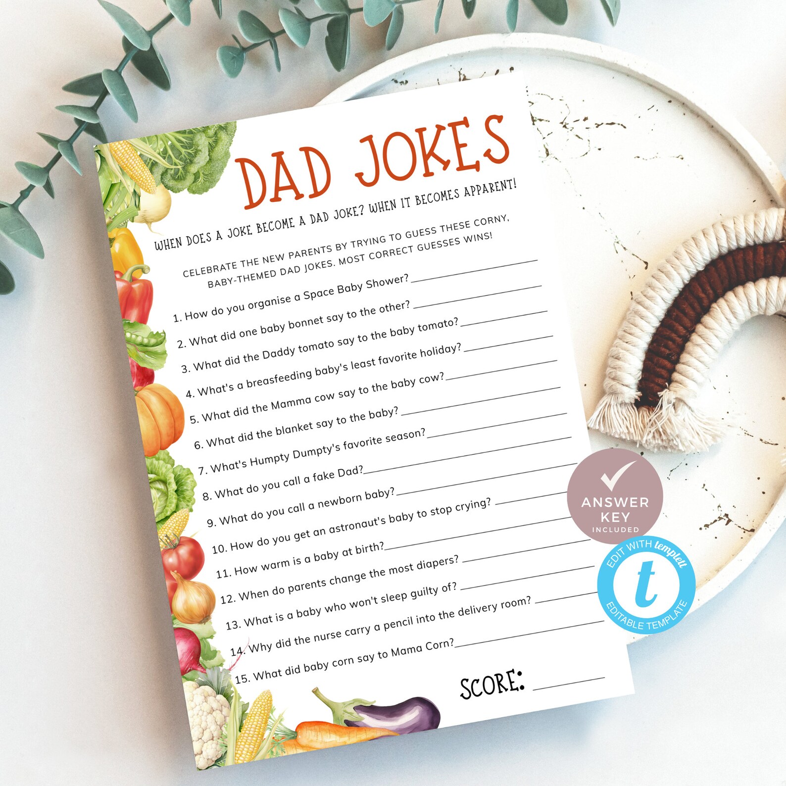 Locally Grown Dad Jokes Trivia Game Template for Farmers Market Baby ...