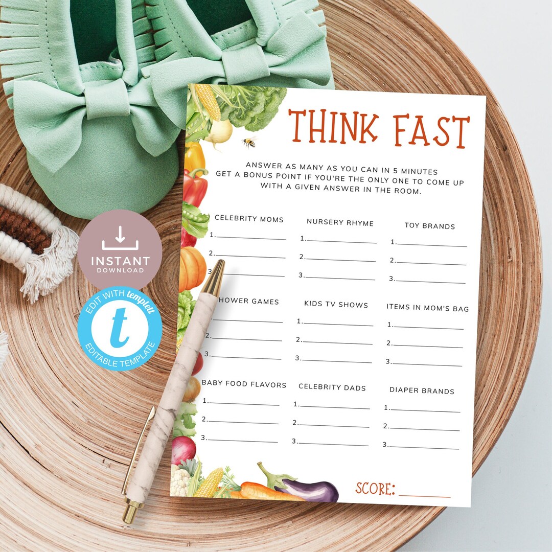 Locally Grown Think Fast Baby Shower Game, Quick Categories, Fun ...
