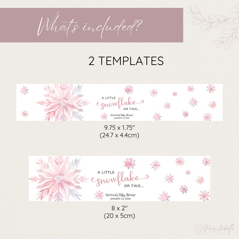 Water Bottle Labels, Pink Snowflake Baby Shower, Winter Party Decor, A ...