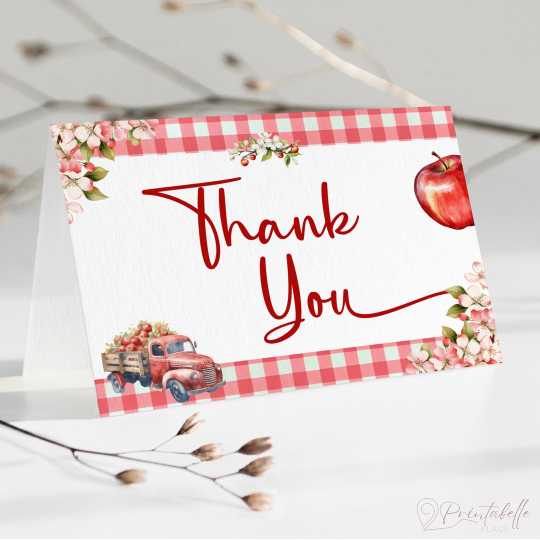 Apple Thank You Card Tent Fold, Apple of Our Eye Baby Shower Thanks ...