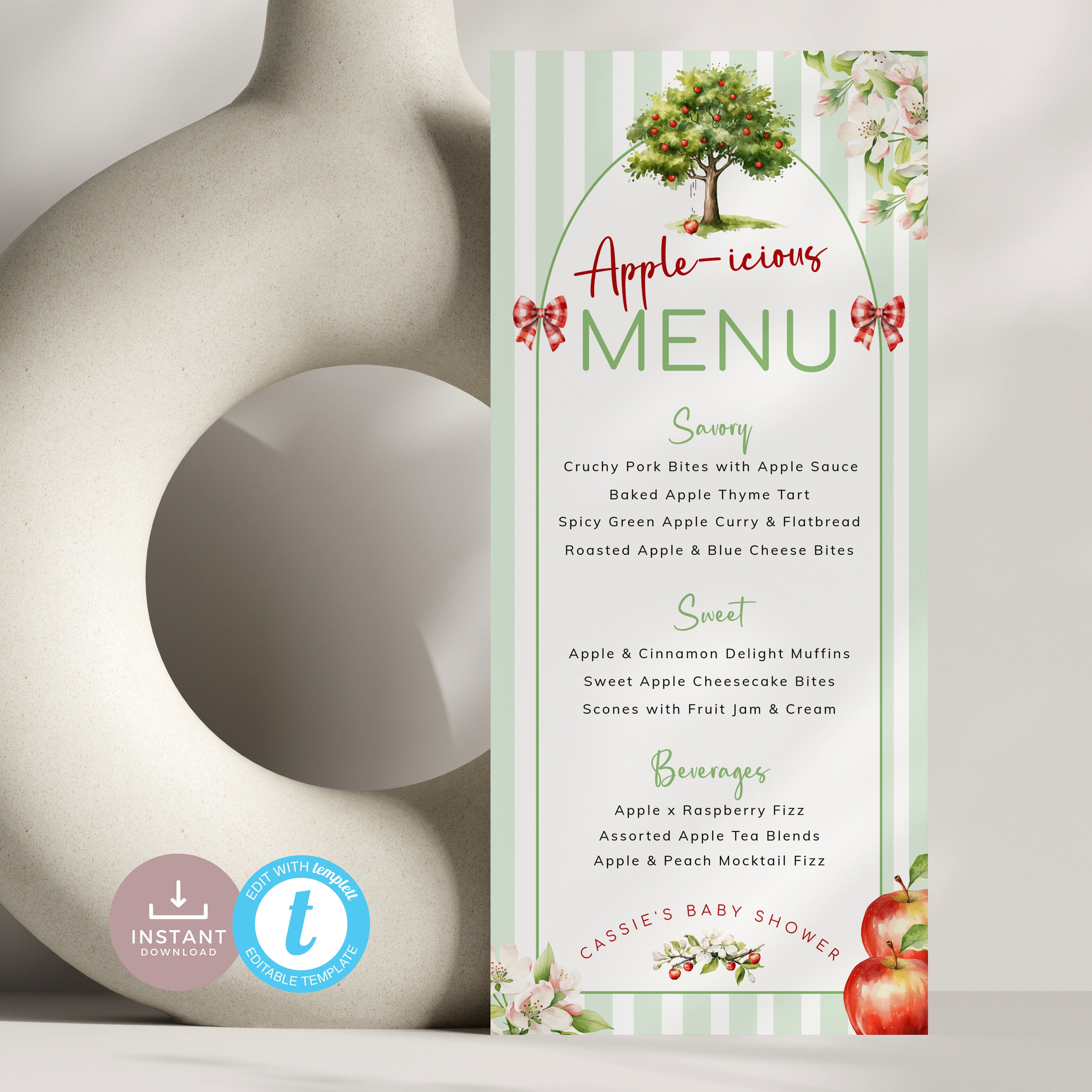 Apple Themed Menu Card Template, Country Style Food and Drinks List ...