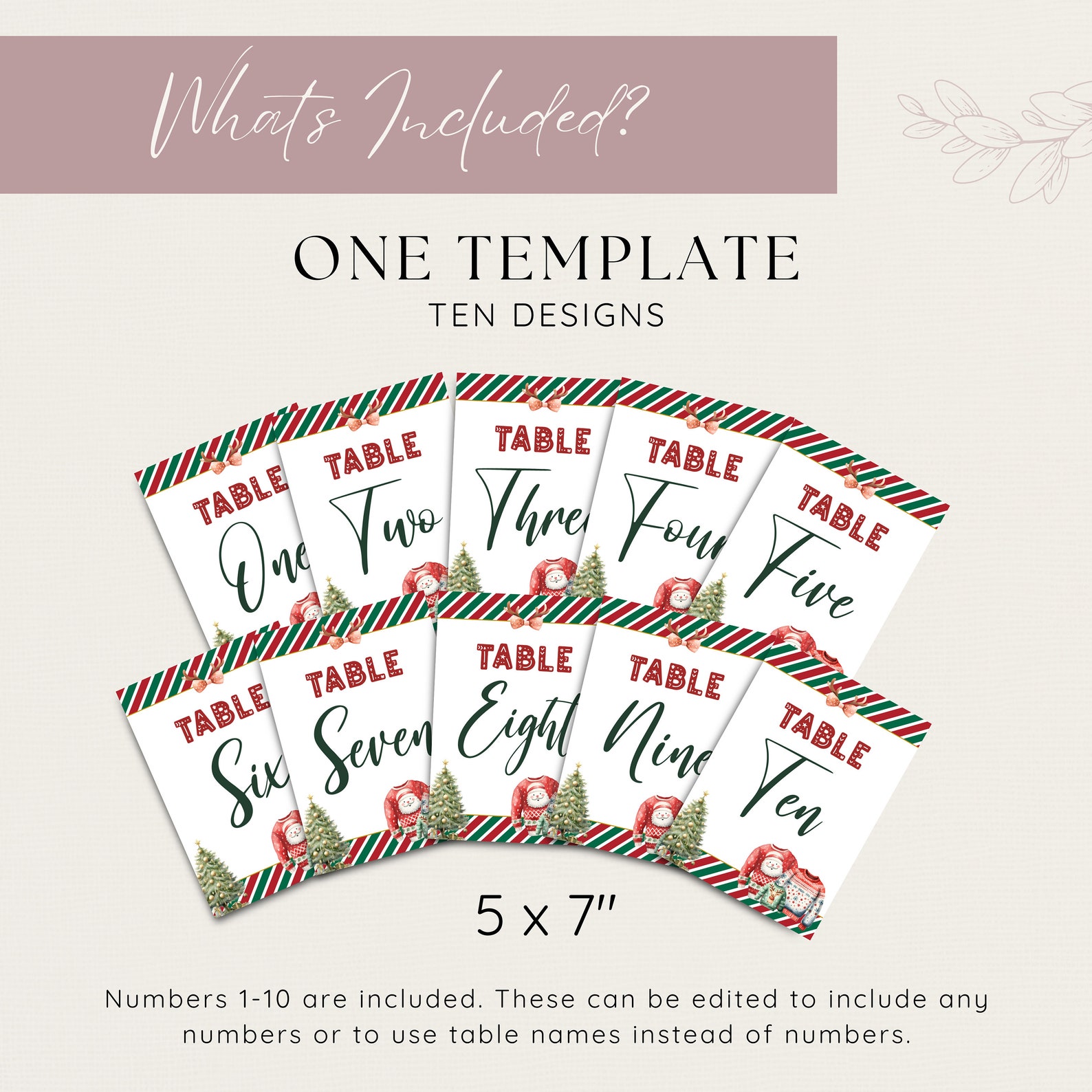 Christmas Table Numbers Template, Ugly Sweater Table Name Cards, Rustic ...