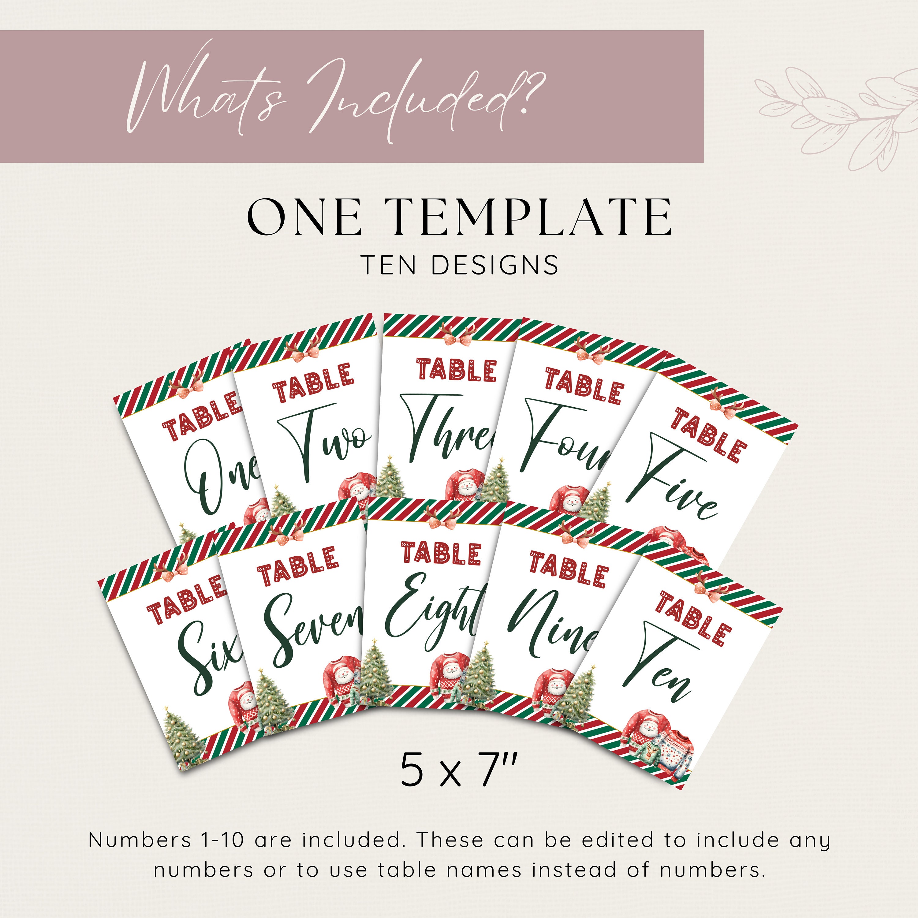 Christmas Table Numbers Template, Ugly Sweater Table Name Cards, Rustic ...