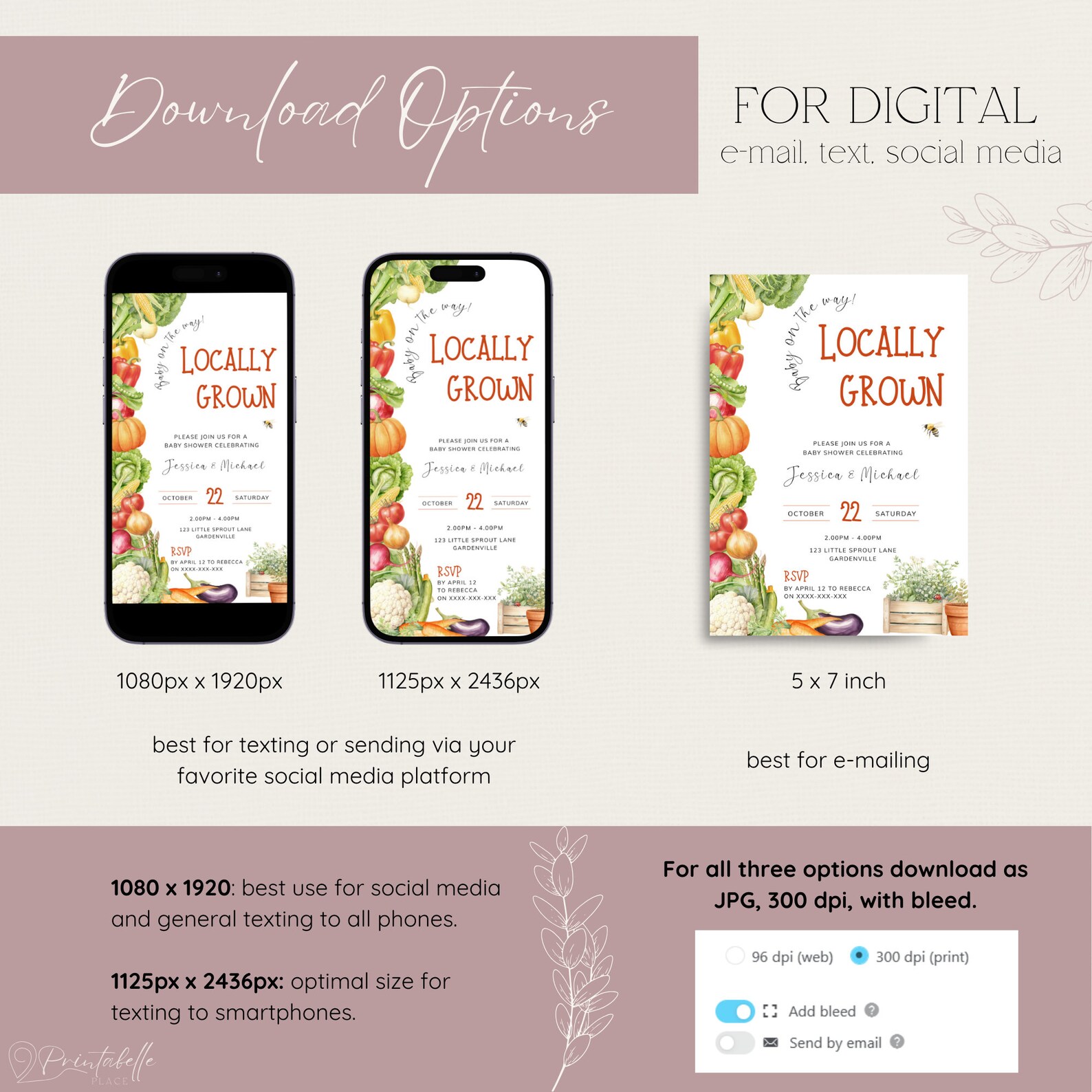 Locally Grown Baby Shower Invitation Template, Farmer Market Garden ...