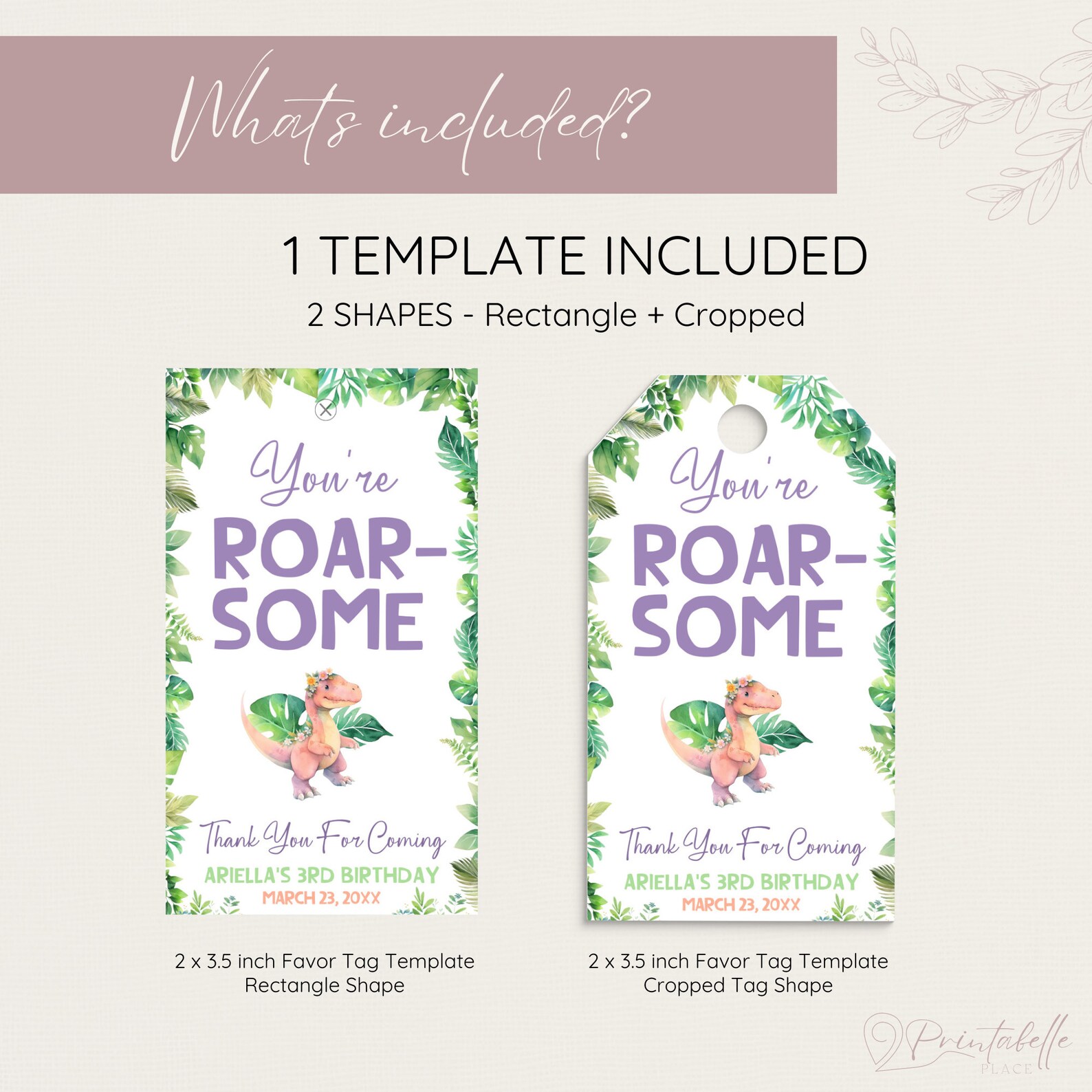 Three Rex Thank You Tags and Roar-some Party Favor Tags Featuring ...