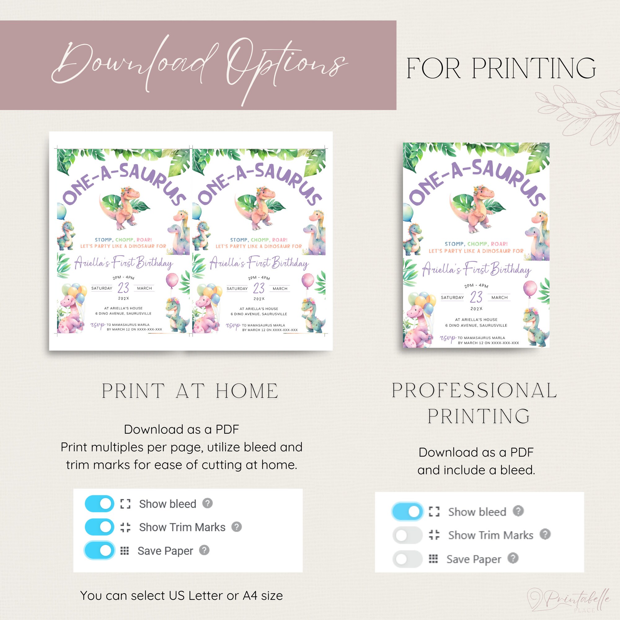 One A Saurus Birthday Invitation Template With Pastel Dinosaurs ...