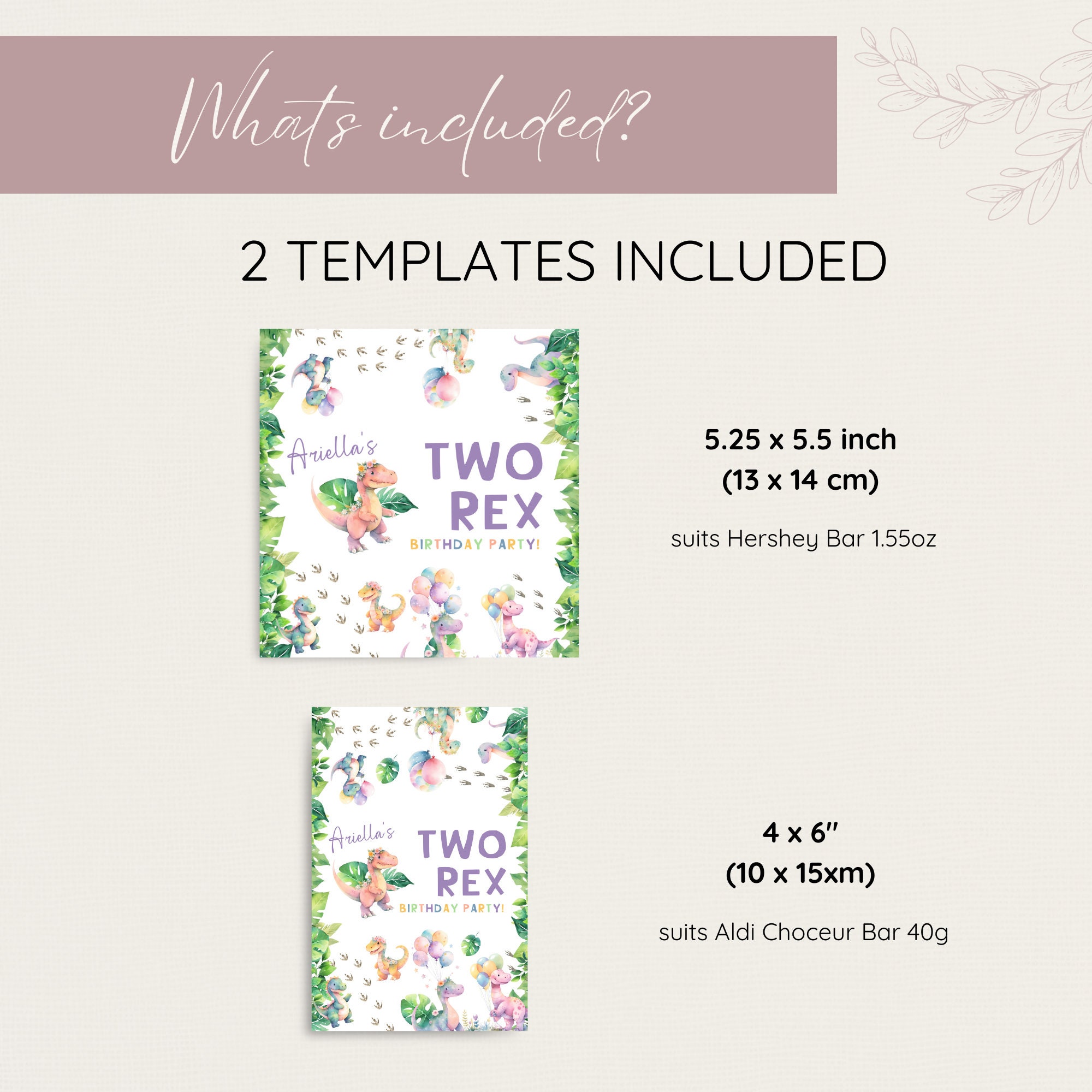 Two Rex Chocolate Wrapper Template, Pastel Dinosaur Birthday Party ...