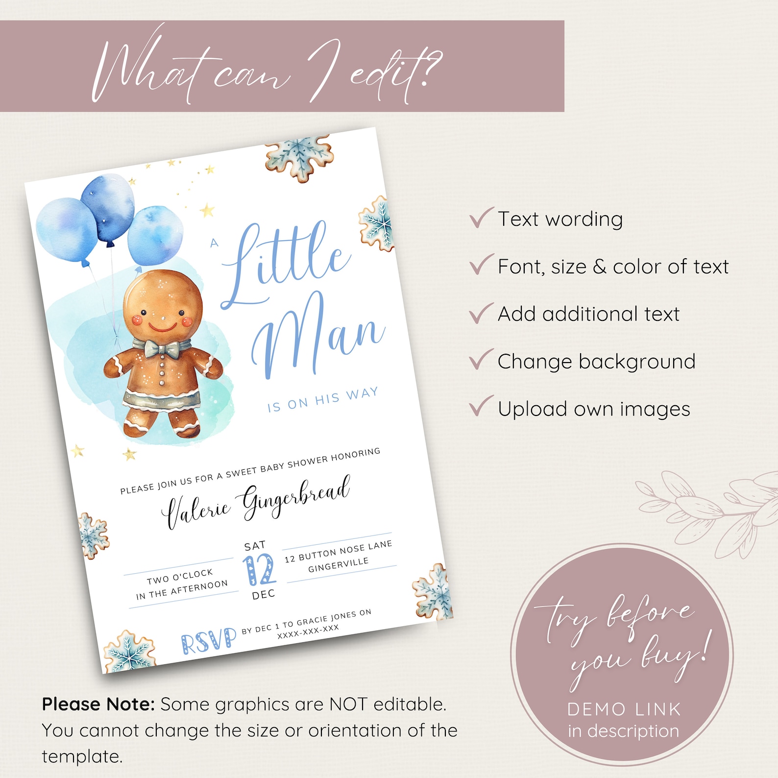 Gingerbread Baby Shower Bundle, Blue Gingerbread Man Mega Pack ...