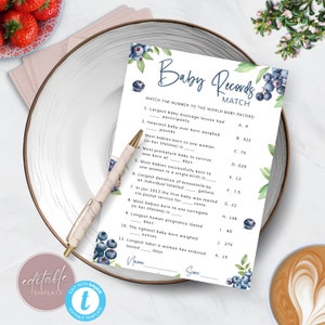 Blueberry Baby Records Match Game, Berry Sweet Baby Shower Trivia ...