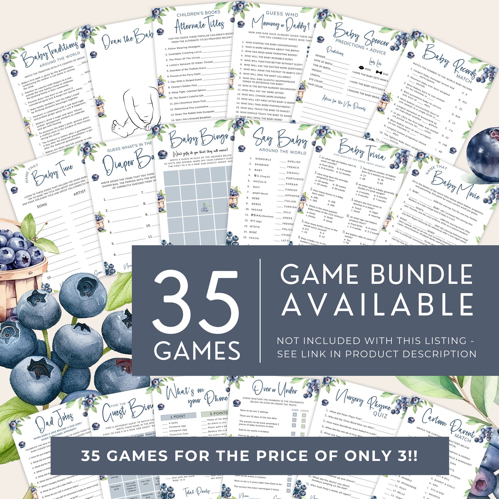 Blueberry Baby Scramble Card Template, Berry Sweet Baby Shower Game ...