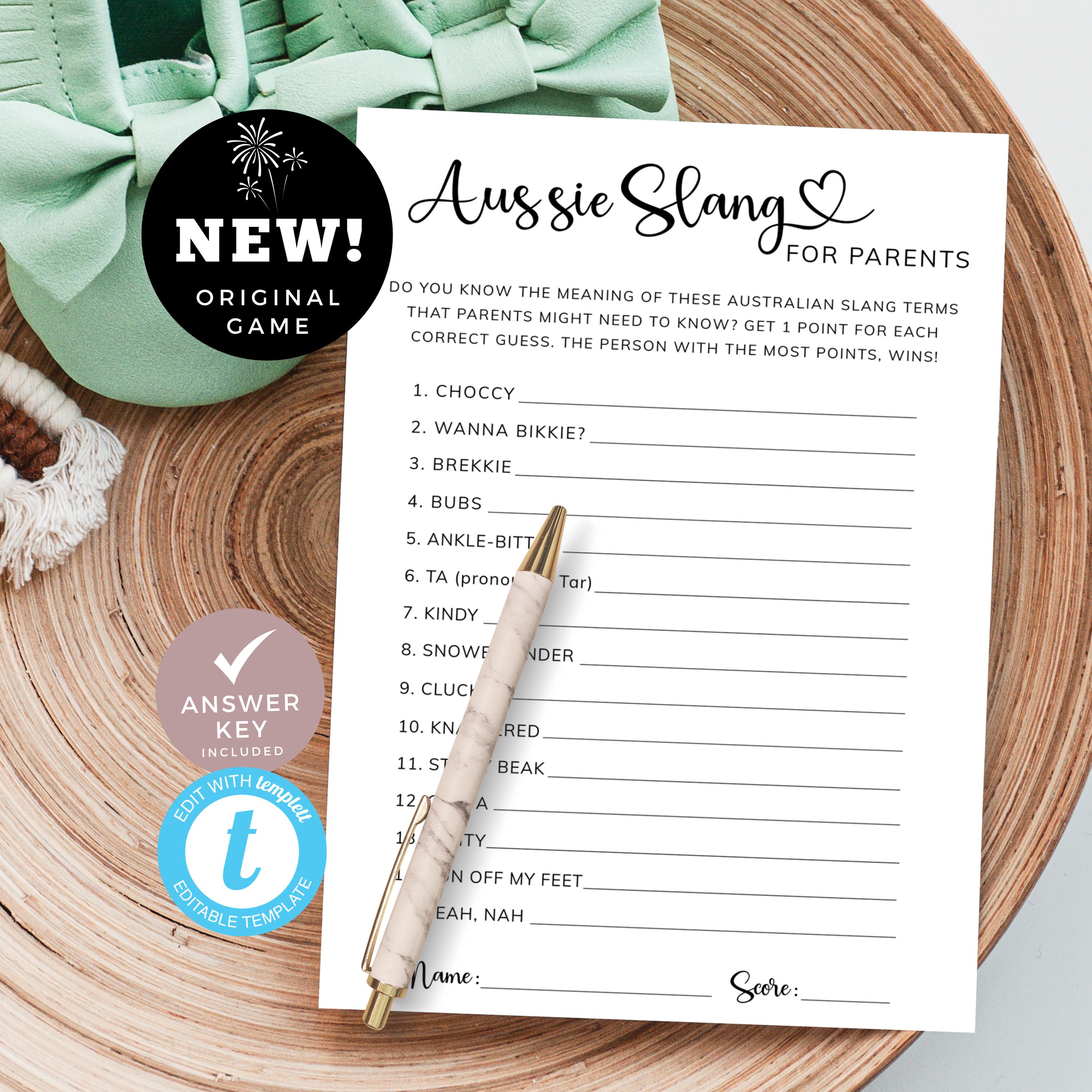 Unique Baby Shower Game, Aussie Slang for Parents Quiz, Australian ...