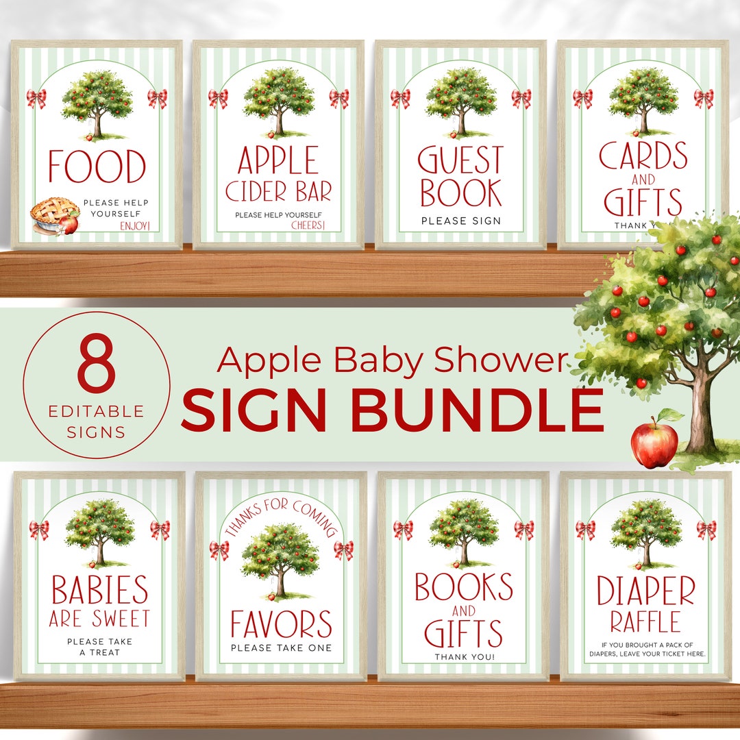 Apple Baby Shower Sign Bundle, Apple Tree With Gingham Bow, Fruit ...