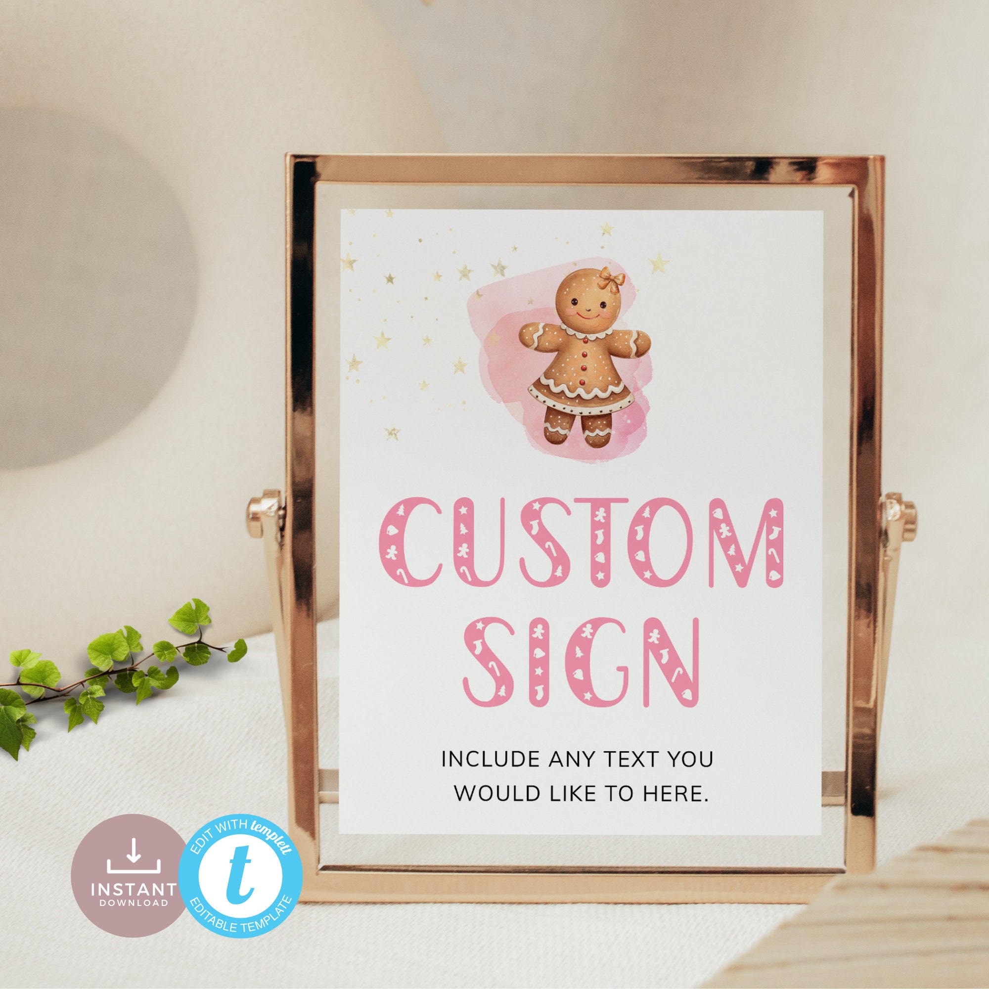 Pink Gingerbread Baby Shower Sign, Christmas Cookie Signage, Festive ...