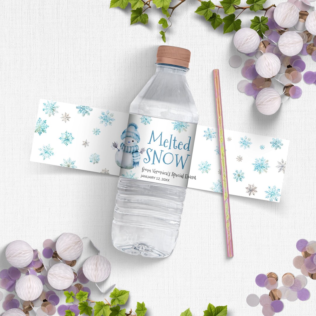 Water Bottle Labels Melted Snow for Your Dusty Blue Winter Themed Event ...