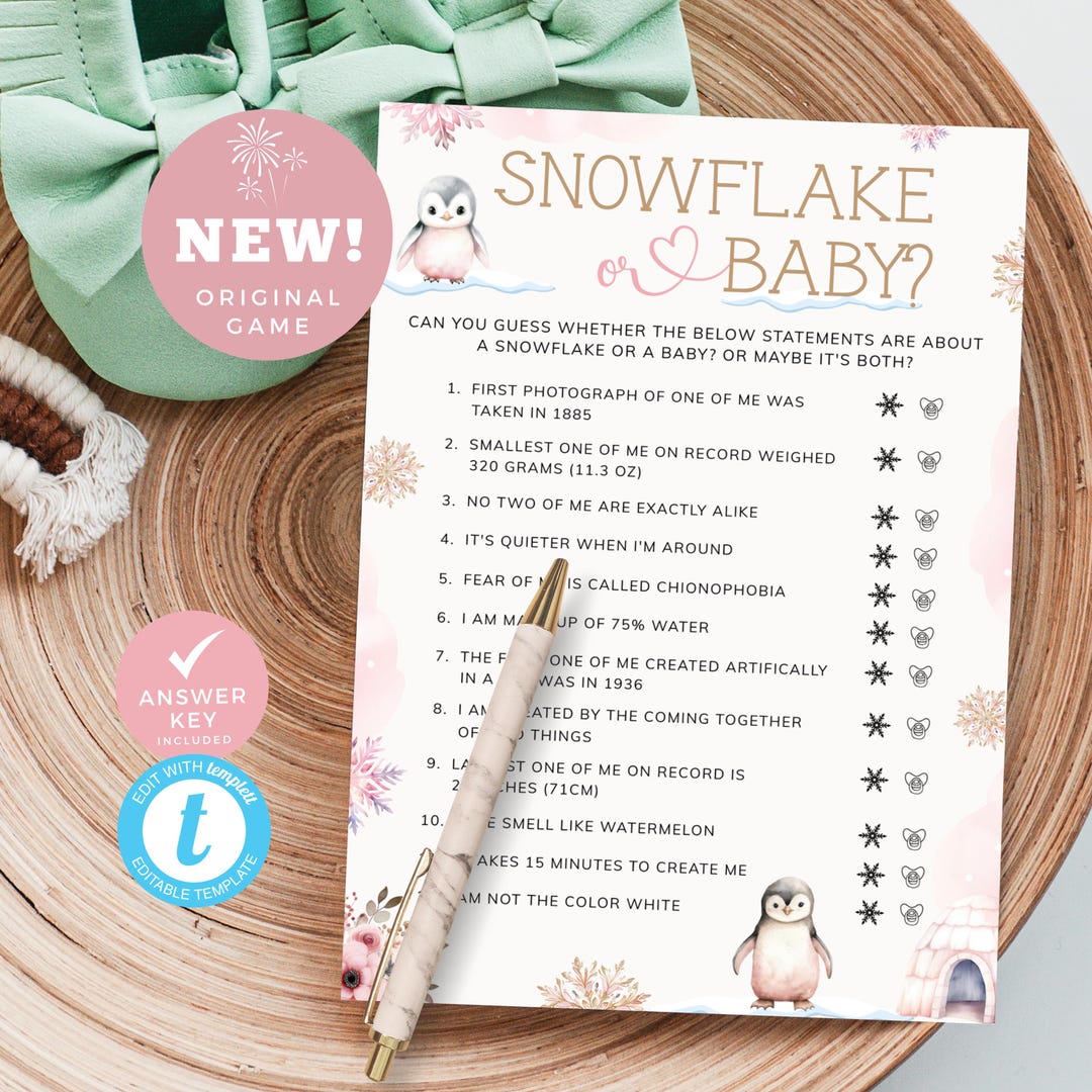 Snowflake or Baby Shower Game, Winter True or False Quiz, Trivia With ...