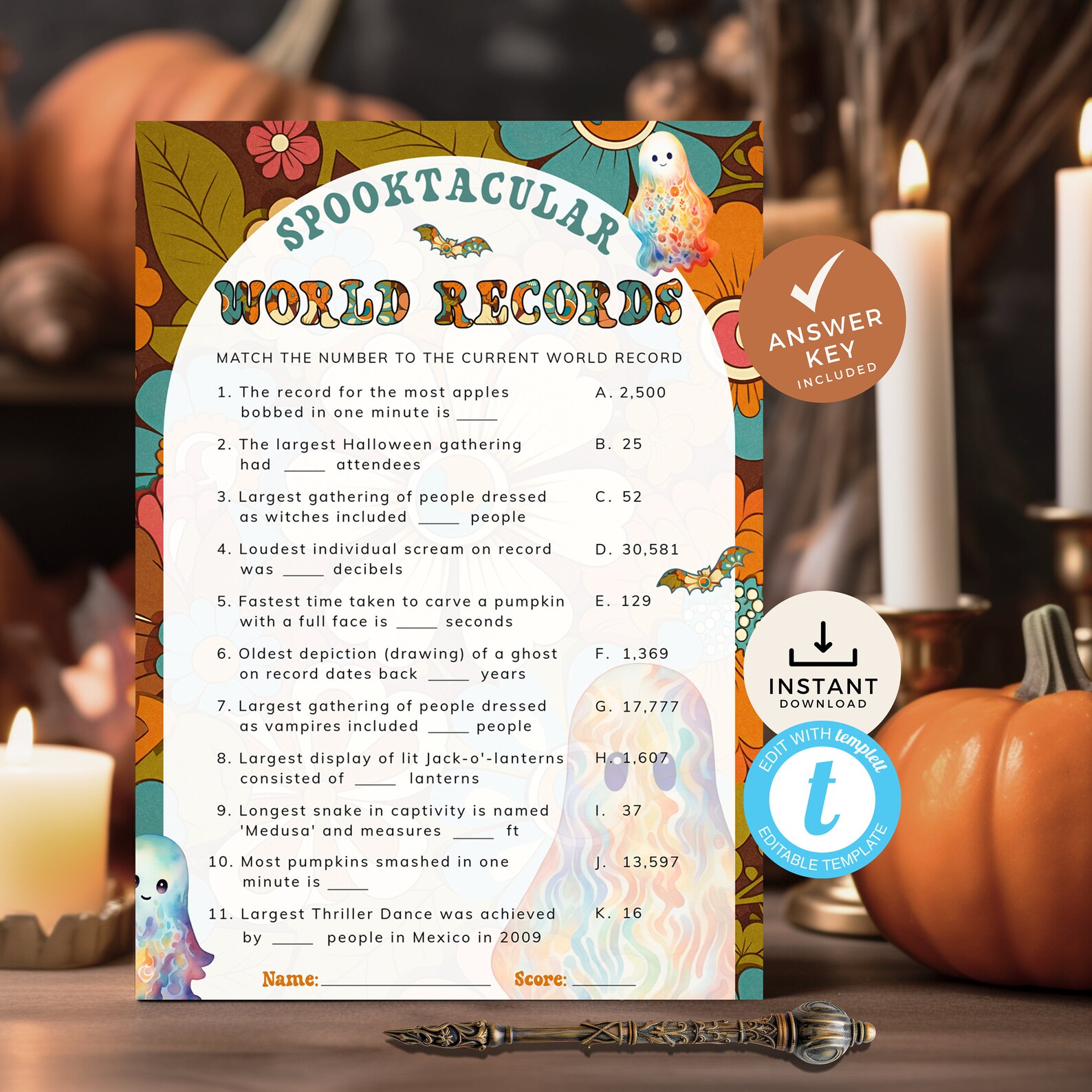 Retro Halloween World Records Matching Game, Groovy Ghosts Match the ...