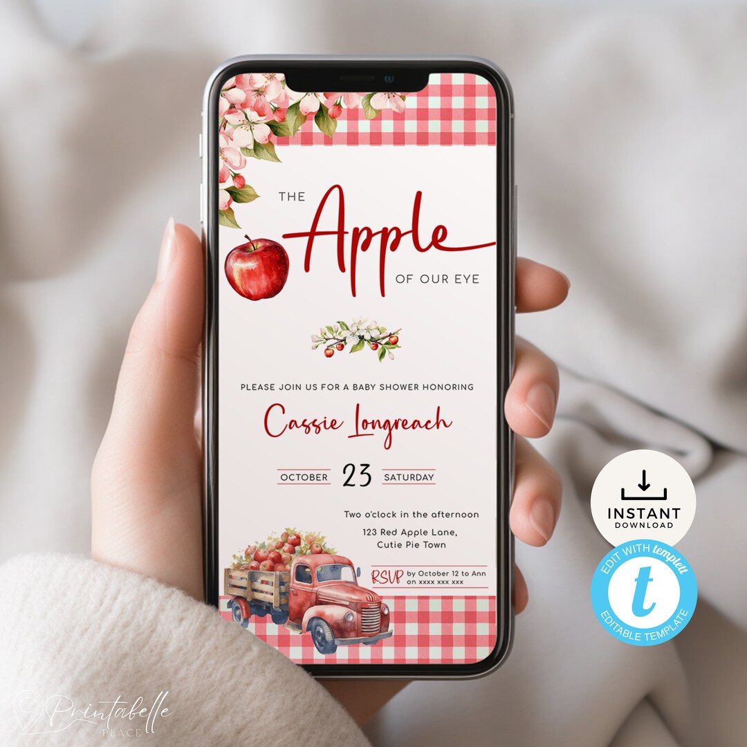 Apple of Our Eye Baby Shower Evite, Fruit Themed Electronic Invitation ...