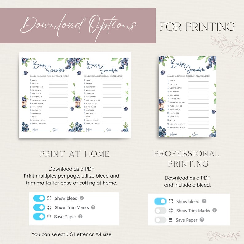 Blueberry Baby Scramble Card Template, Berry Sweet Baby Shower Game ...