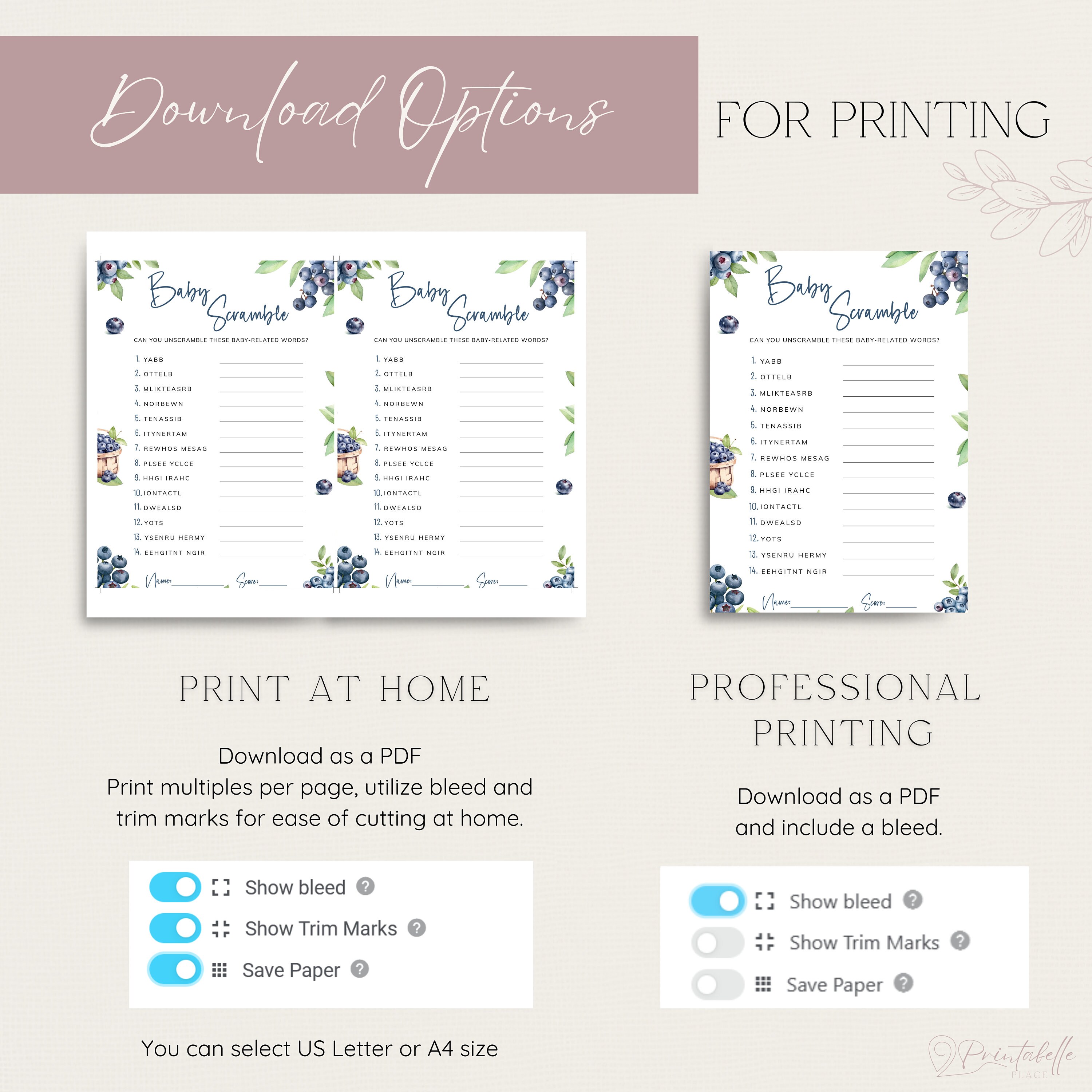 Blueberry Baby Scramble Card Template, Berry Sweet Baby Shower Game ...