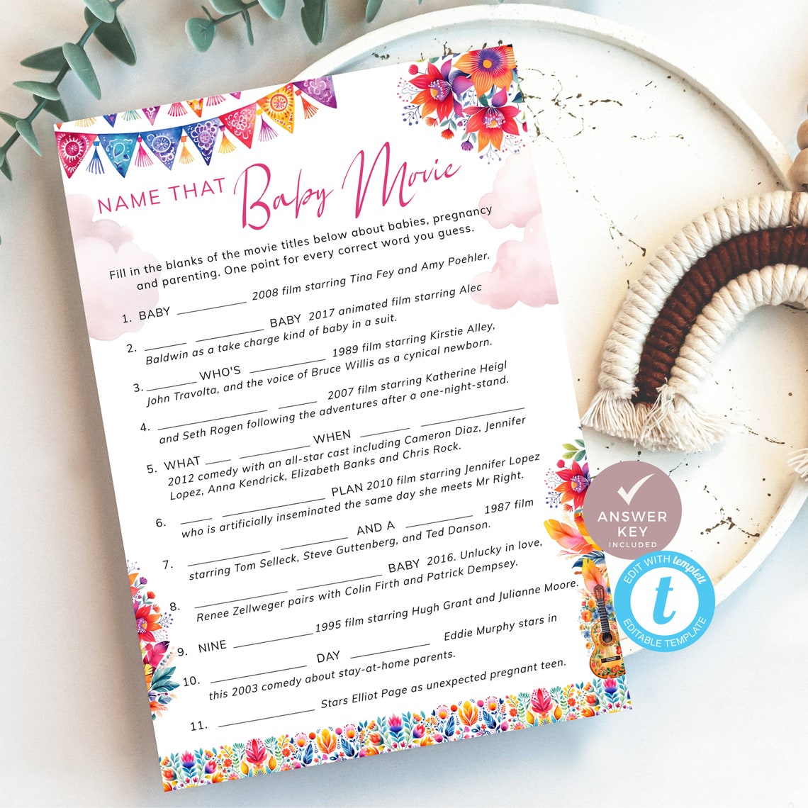 Cielito Lindo Name That Baby Movie Baby Shower Game, Fiesta Theme Film ...